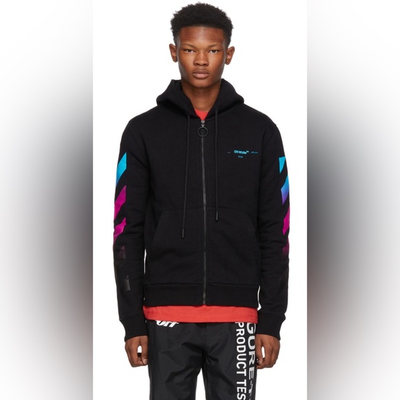 Off-White | Sweaters | Offwhite Black Diagonal Gradient Zip Hoodie ...